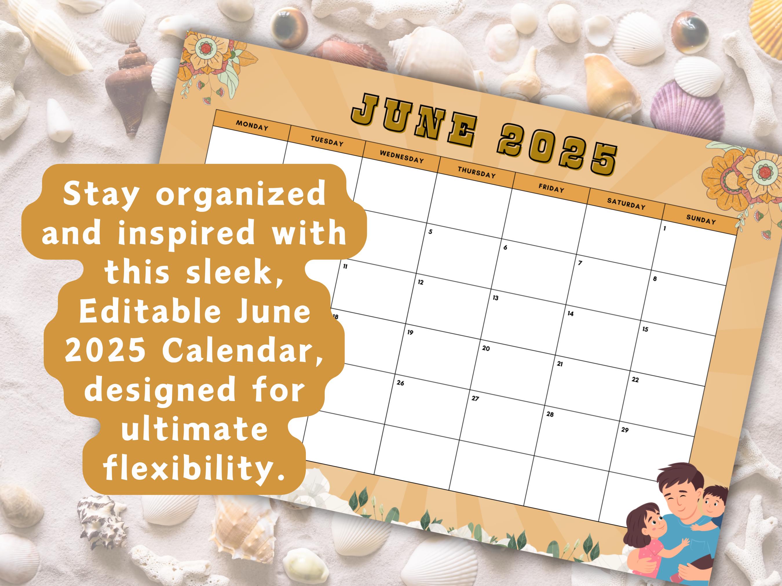 Editable June 2025 Calendar Printable and Father's Day Theme | Summer ...