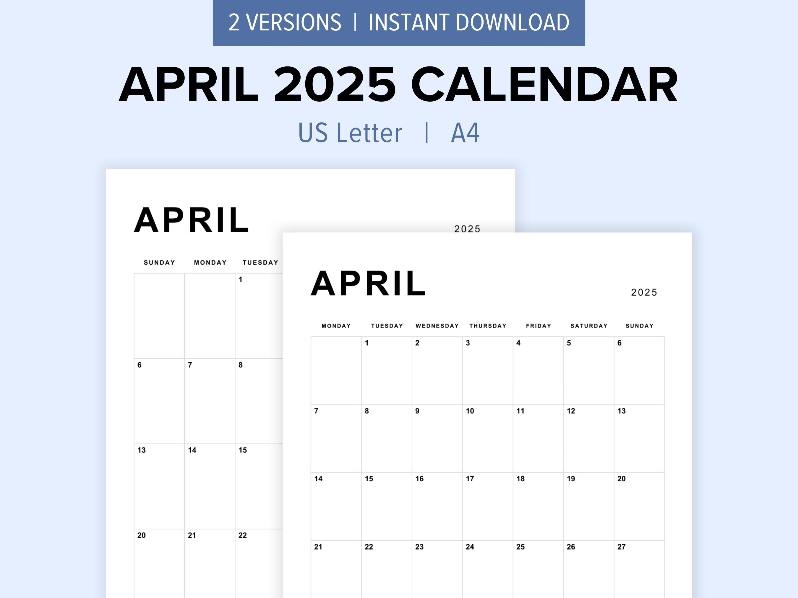 Editable April 2025 Calendar Minimalist Printable Simple Minimalist ...