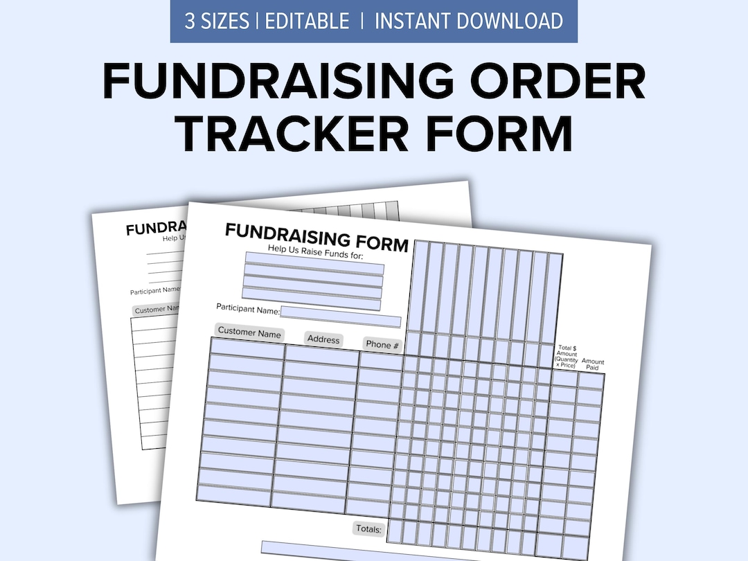 Editable Fundraising Order Tracker Printable Form | A5, US Letter, A4 ...