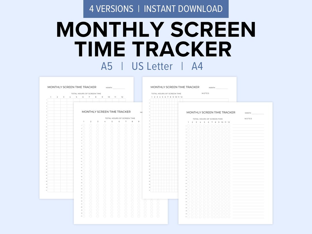 Monthly Screen Time Tracker Printable | Digital Detox | Focus on ...