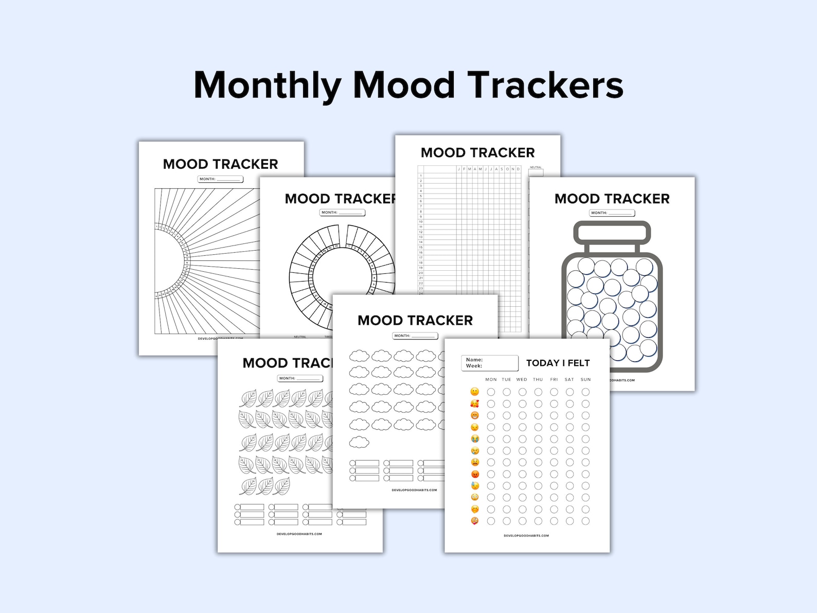 9 Daily Mood Tracker Printable Worksheets | Mental Health Planners ...