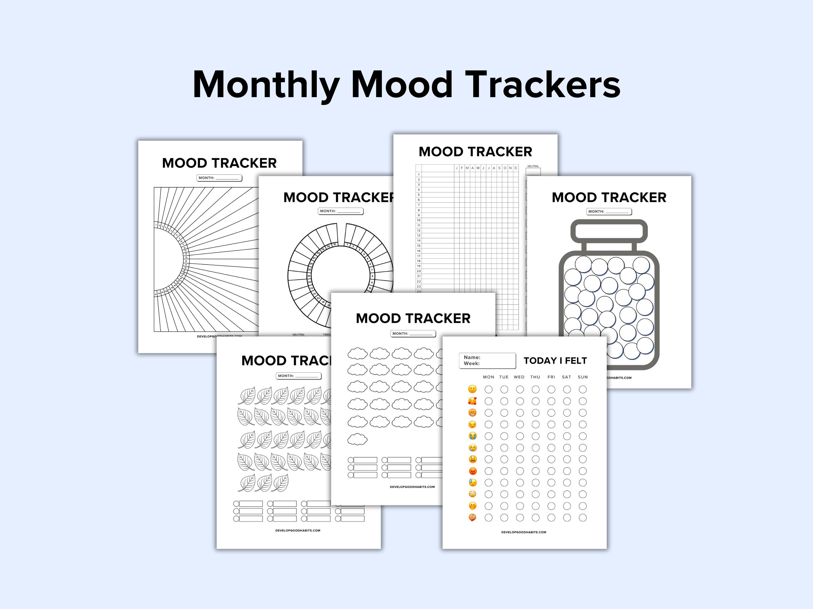9 Daily Mood Tracker Printable Worksheets | Mental Health Planners ...