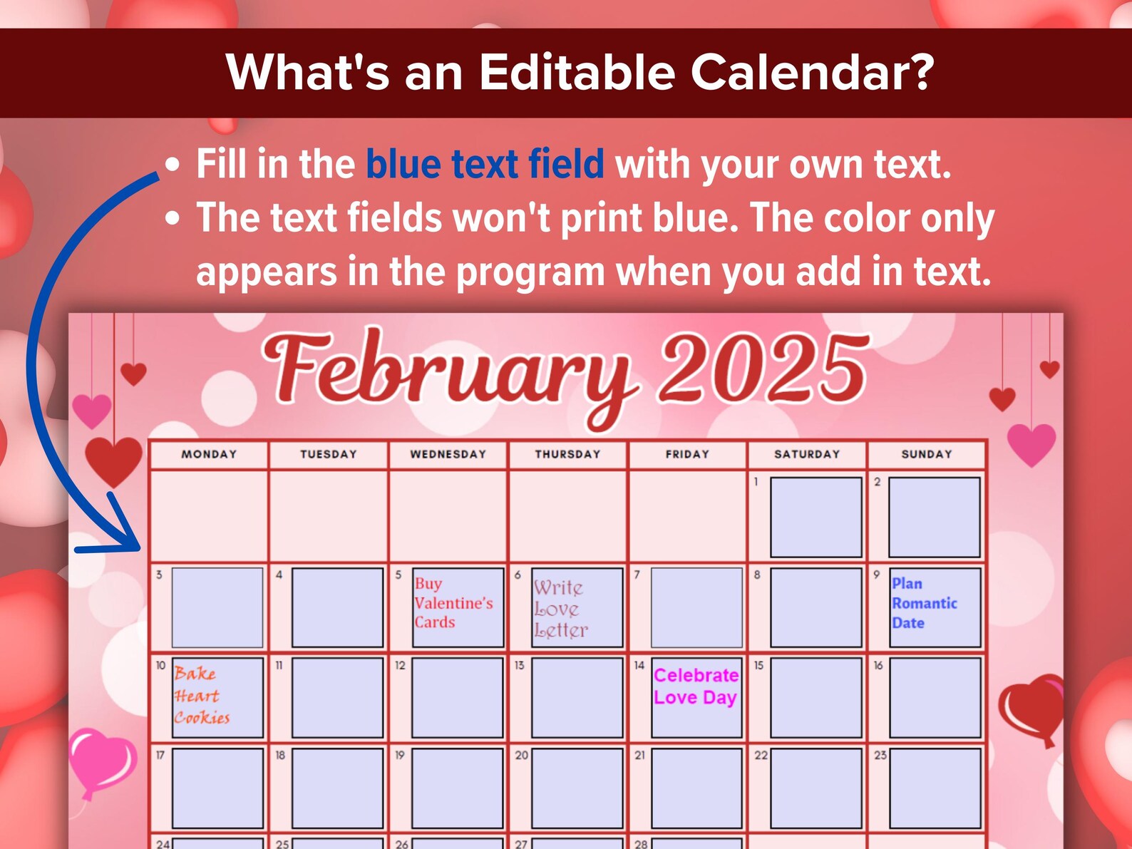 Editable February 2025 Valentines Calendar Printable | Winter-themed ...