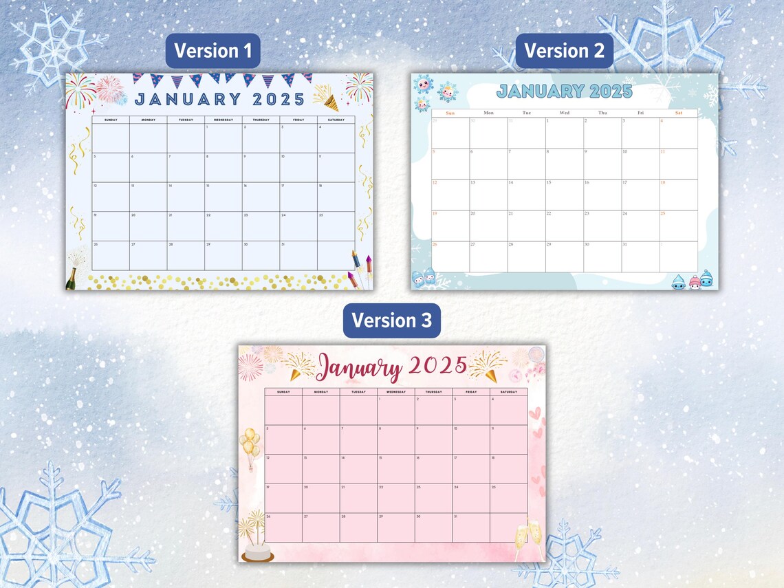 Editable January 2025 New Year Calendar Printable Winter Theme Calendar ...