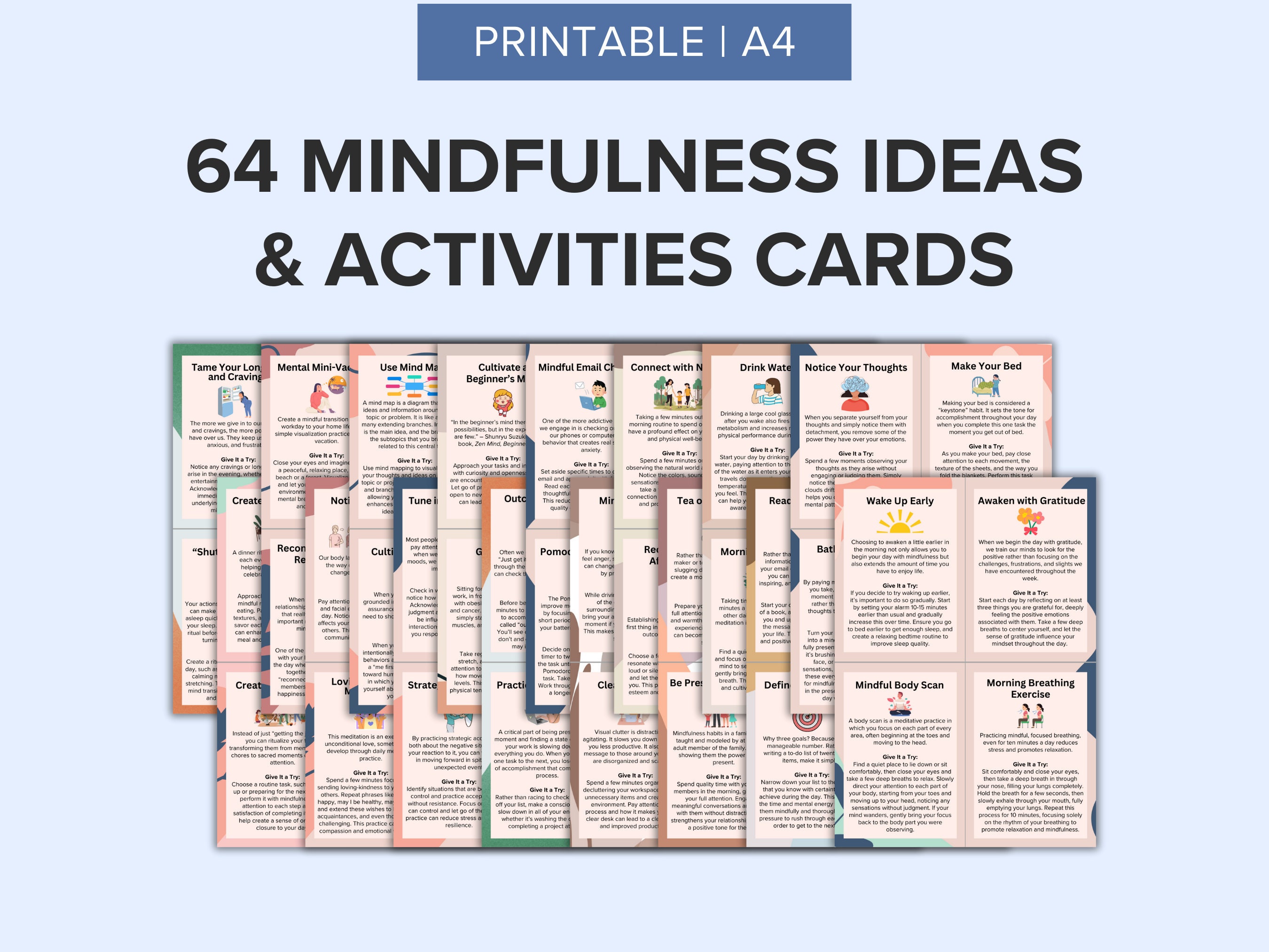 64 Mindfulness Activity Printable Cards | Mindful Breathing Exercises ...