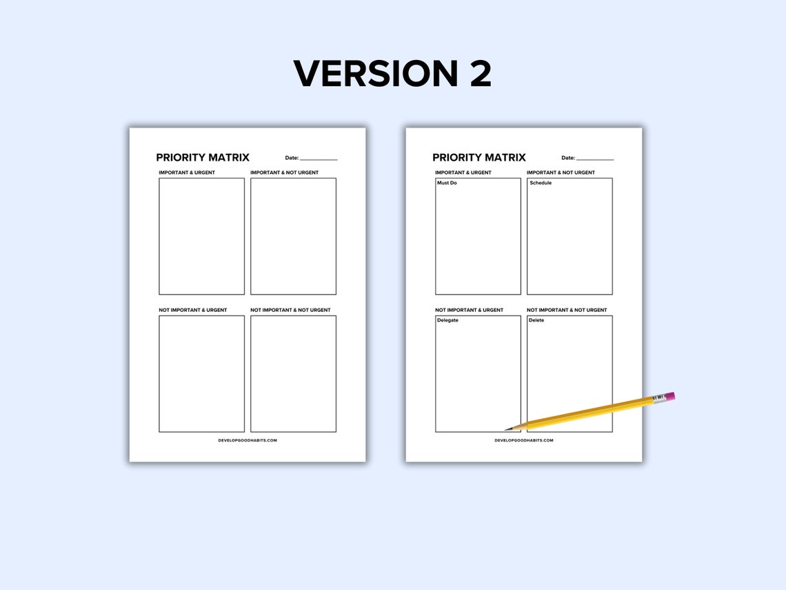 Eisenhower Priority Matrix Printable Templates | Daily Planner Decision ...