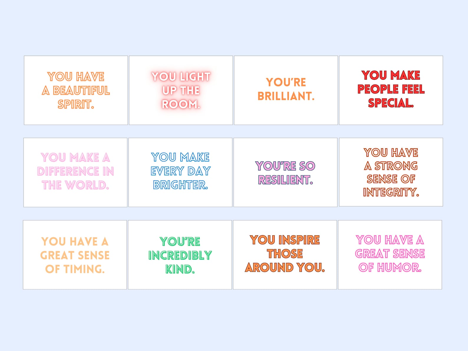 201 Compliment and Kindness Cards Printable | Words of Encouragement ...