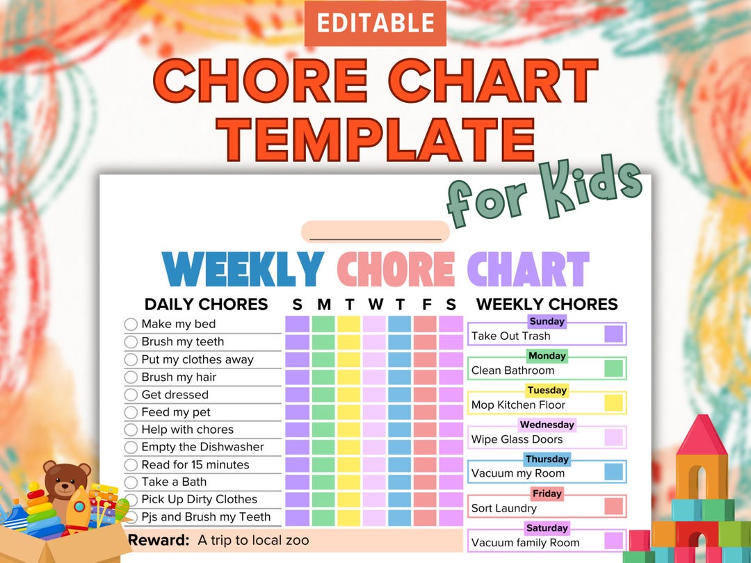 Editable Chore Chart Template for Kids | Children's Weekly ...