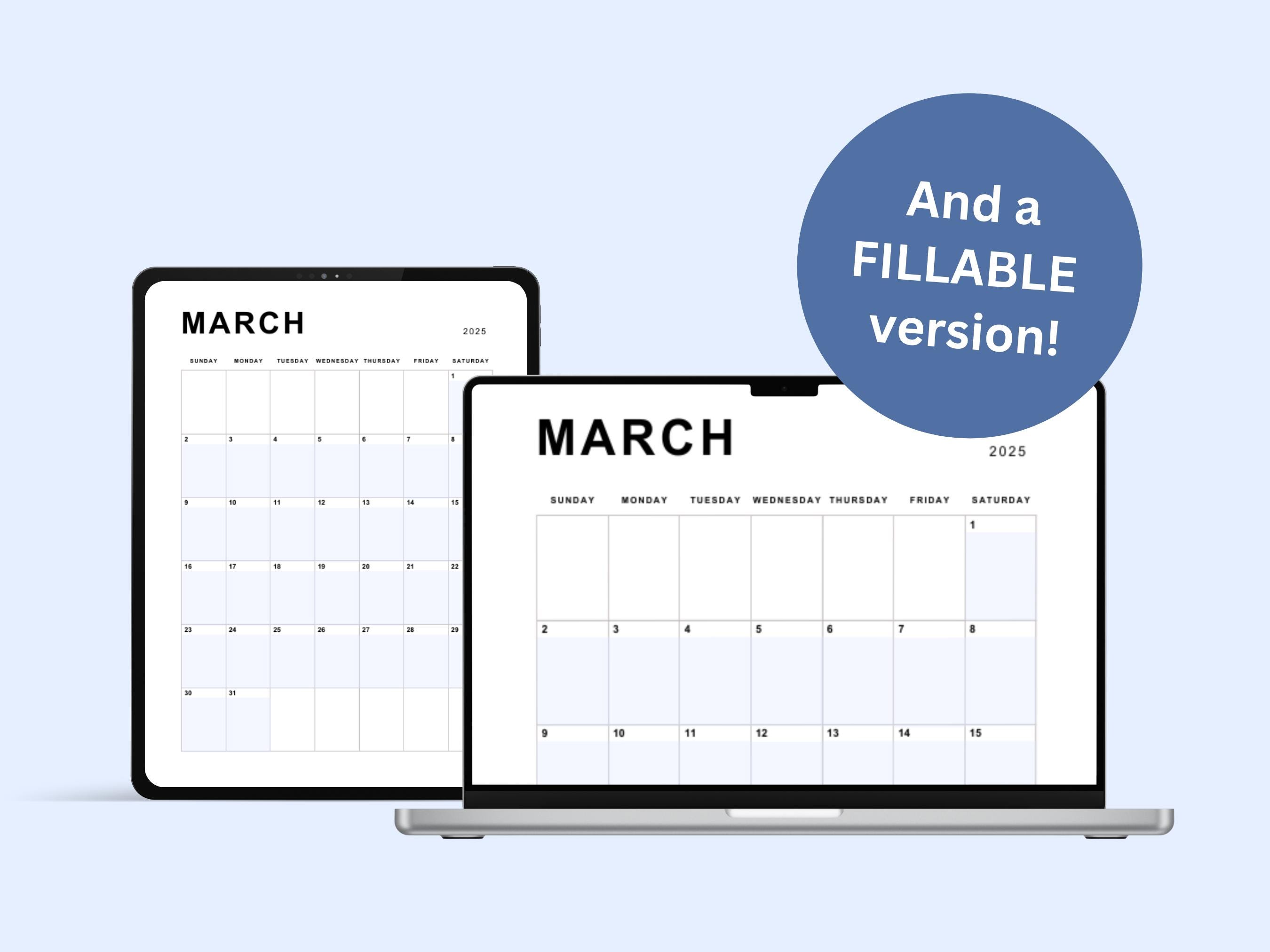 Editable March 2025 Calendar Minimalist Printable | Simple Minimalist ...