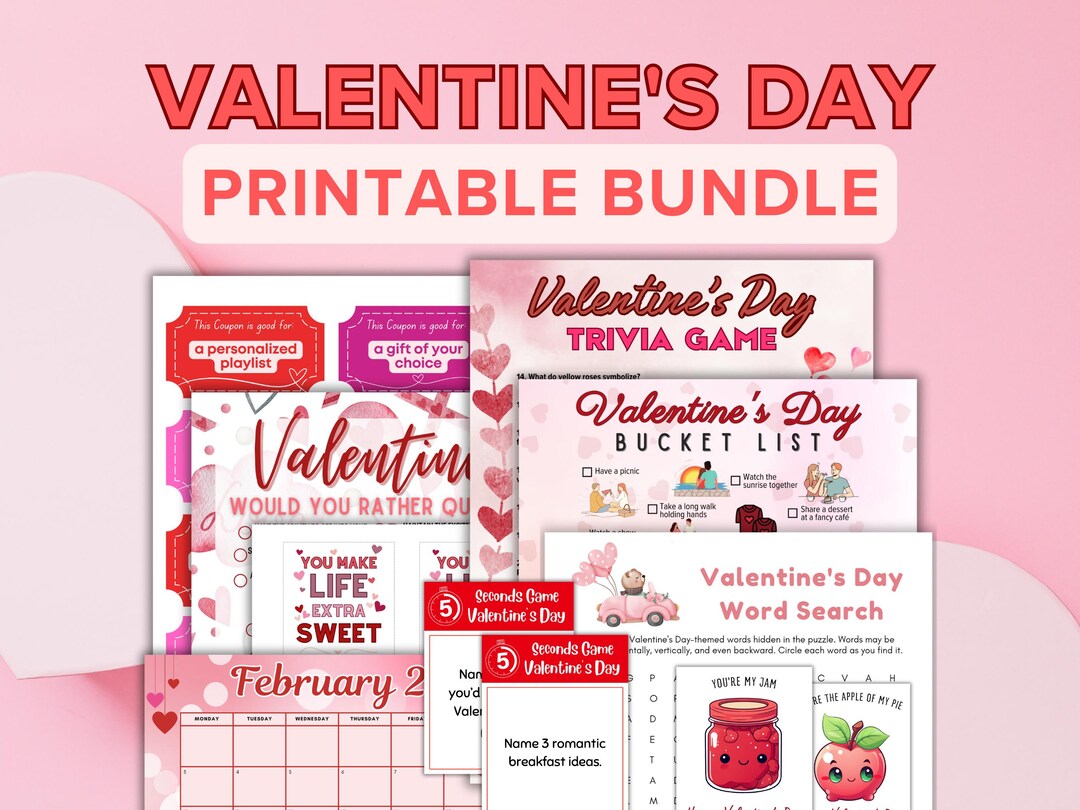 Valentine's Day Printable Bundle | Love Coupons | Valentine's Day Games ...