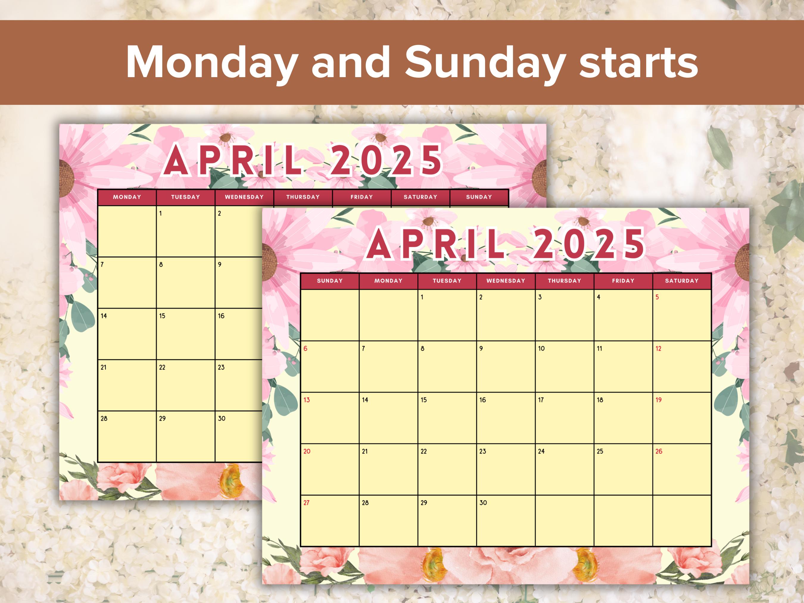 Editable April 2025 Calendar Printable | Spring Themes | Easter ...