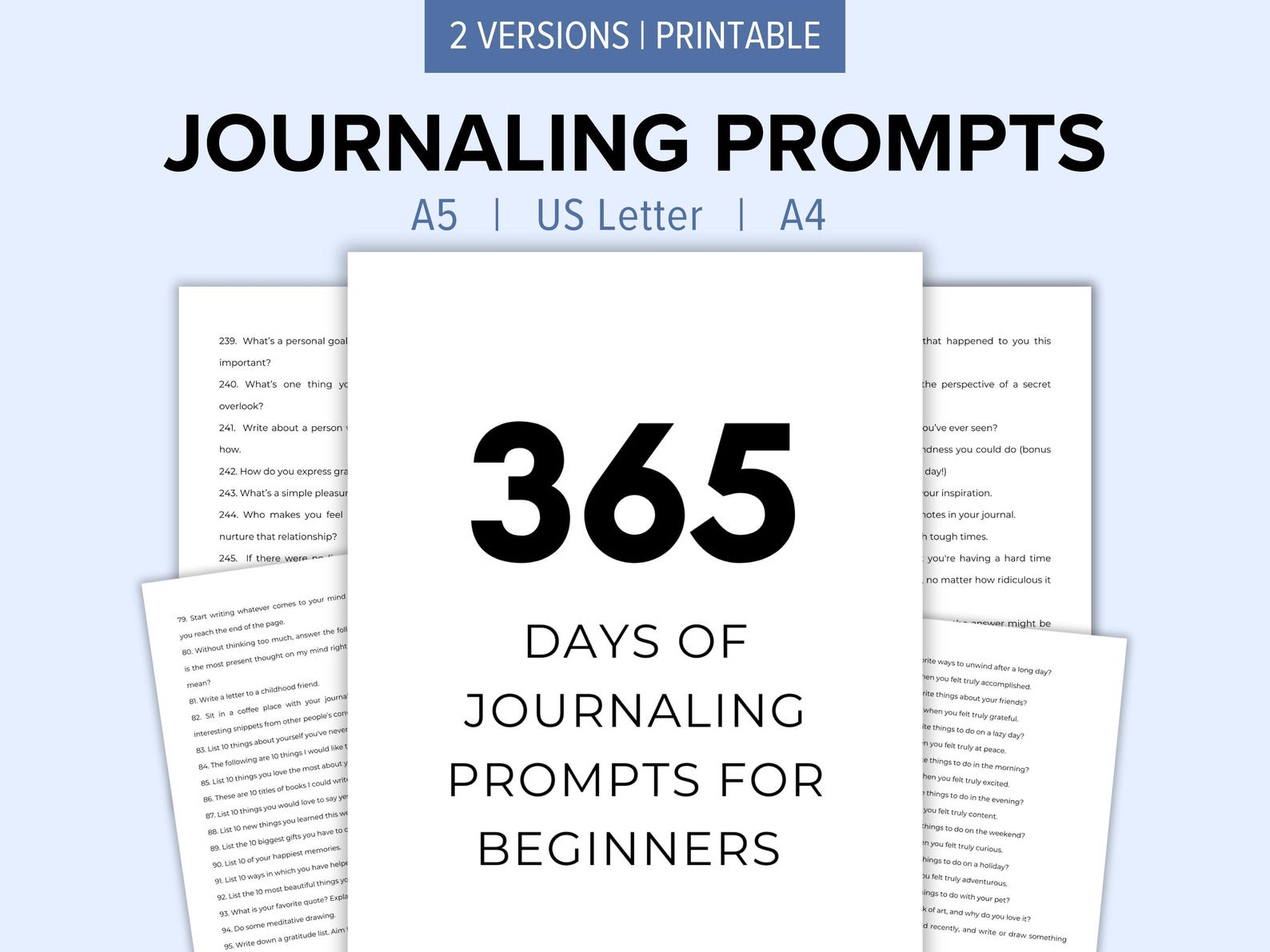 365 Journaling Prompts for Beginners Printable | One Year Journaling ...