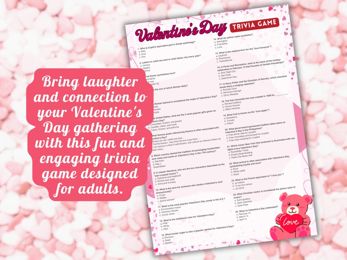 Valentine's Day Trivia Game Printable | Party Games for Adults - Etsy
