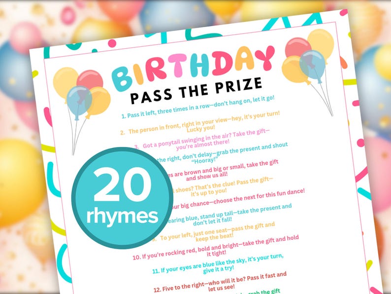 Birthday Pass the Prize Game Printable | Pass the Present Birthday Game ...