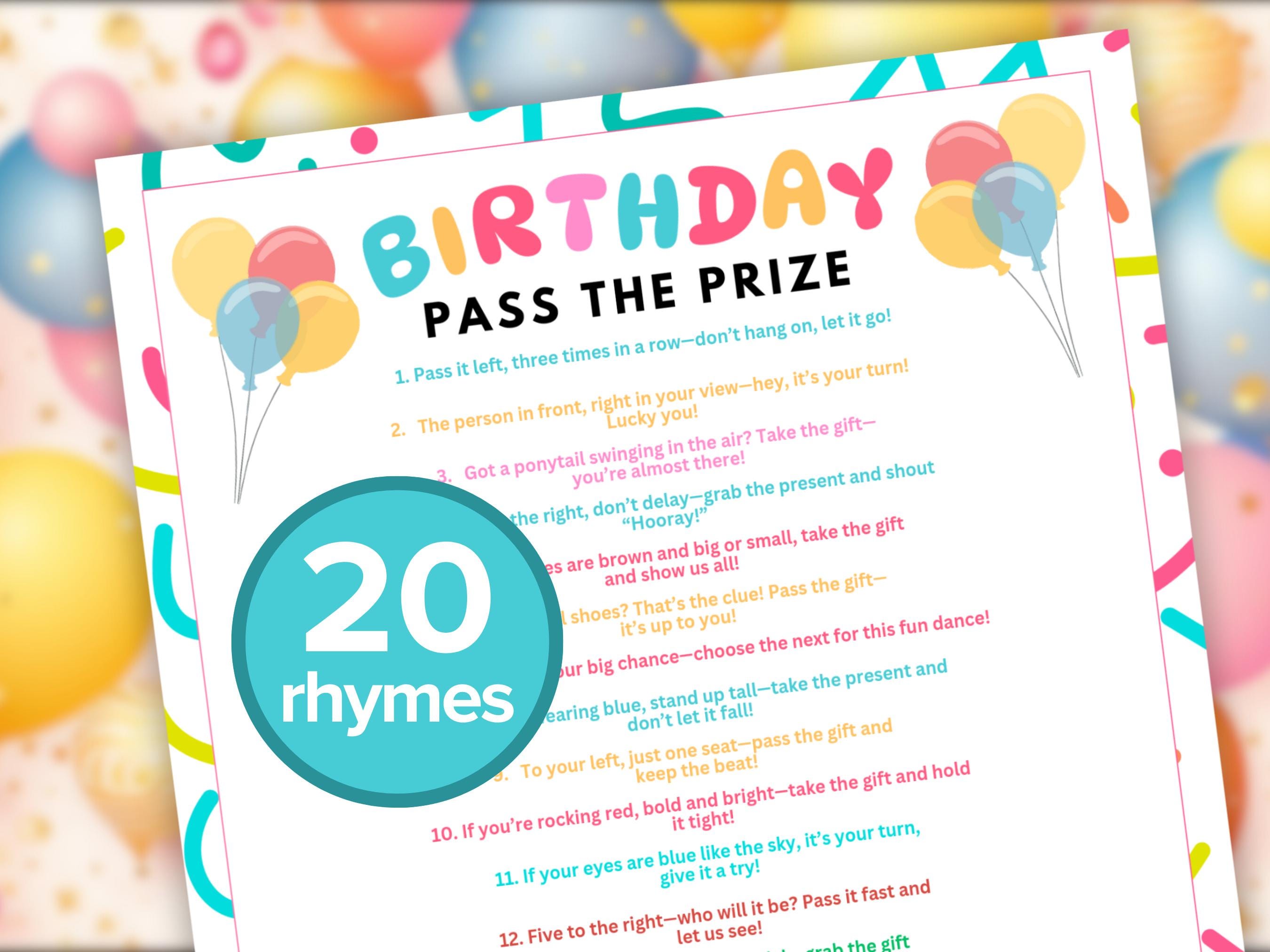 Birthday Pass the Prize Game Printable | Pass the Present Birthday Game ...