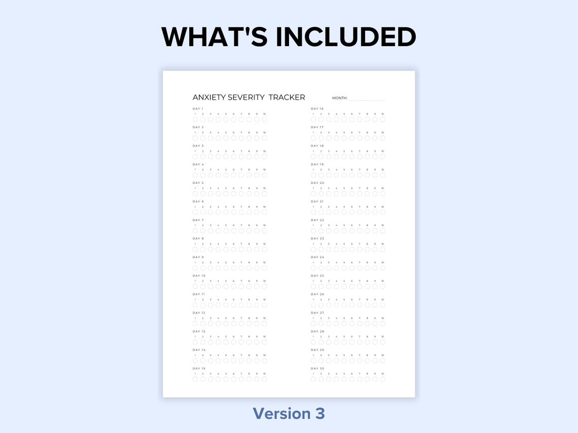 Anxiety Severity Monthly Tracker Printable | A5, US Letter, A4 ...