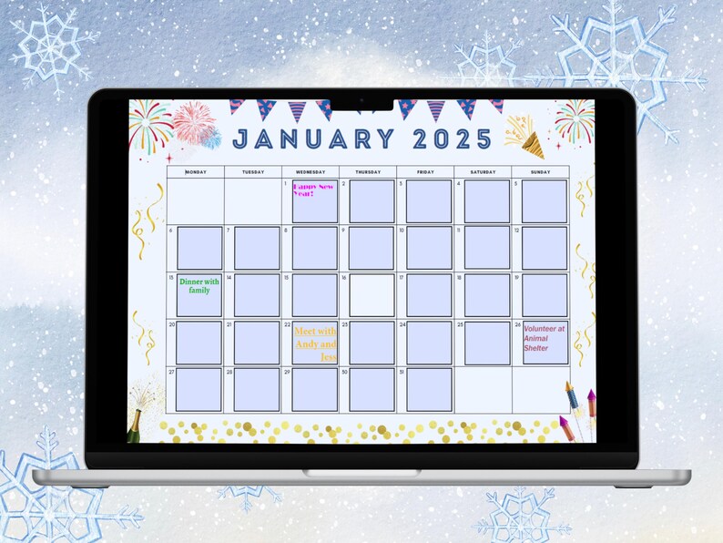 Editable January 2025 New Year Calendar Printable Winter Theme Calendar ...
