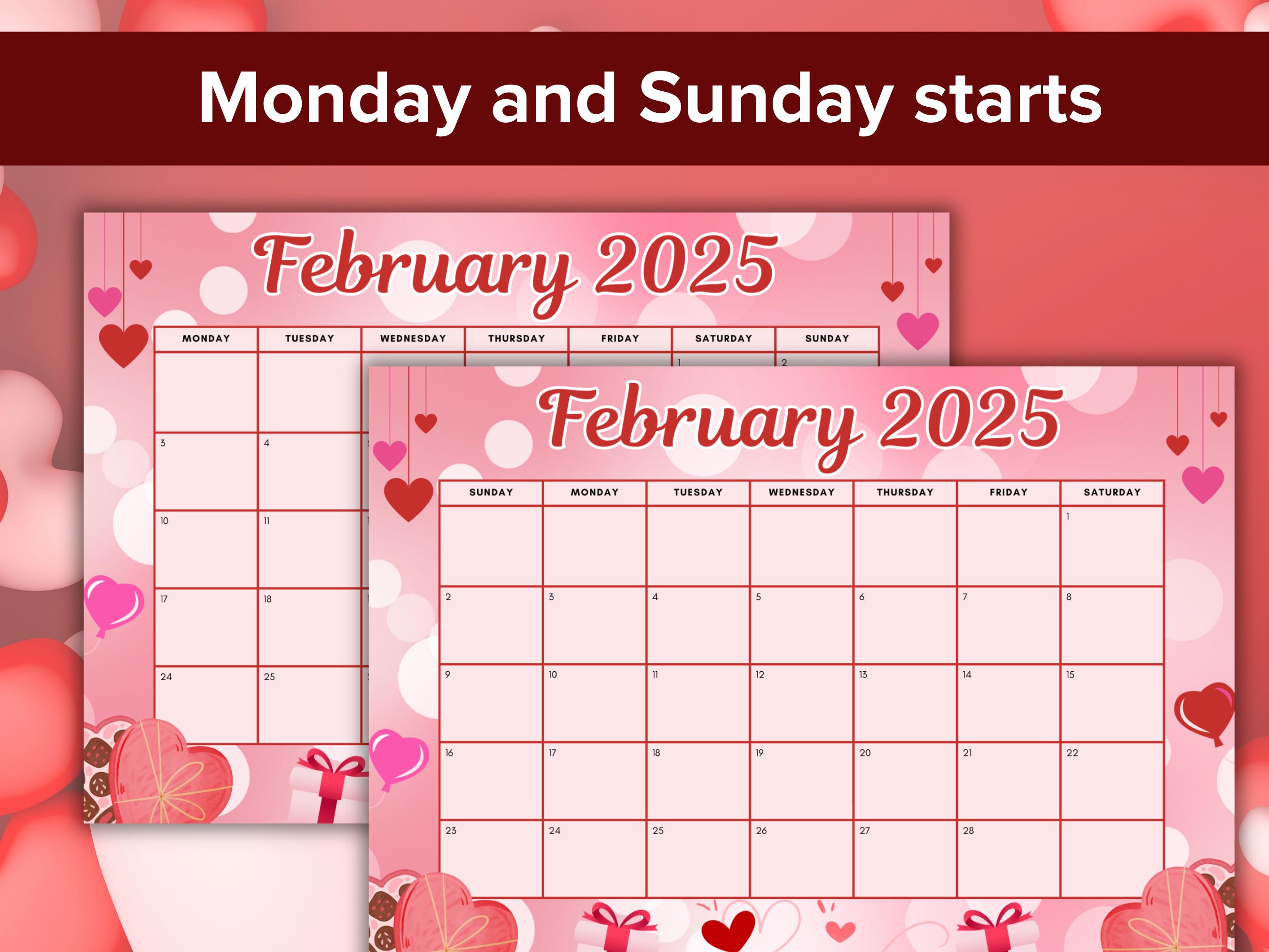 Editable February 2025 Valentines Calendar Printable | Winter-themed ...