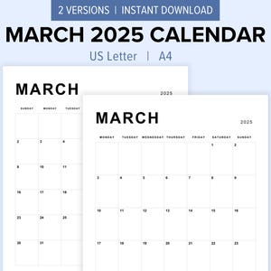 Editable March 2025 Calendar Minimalist Printable | Simple Minimalist ...