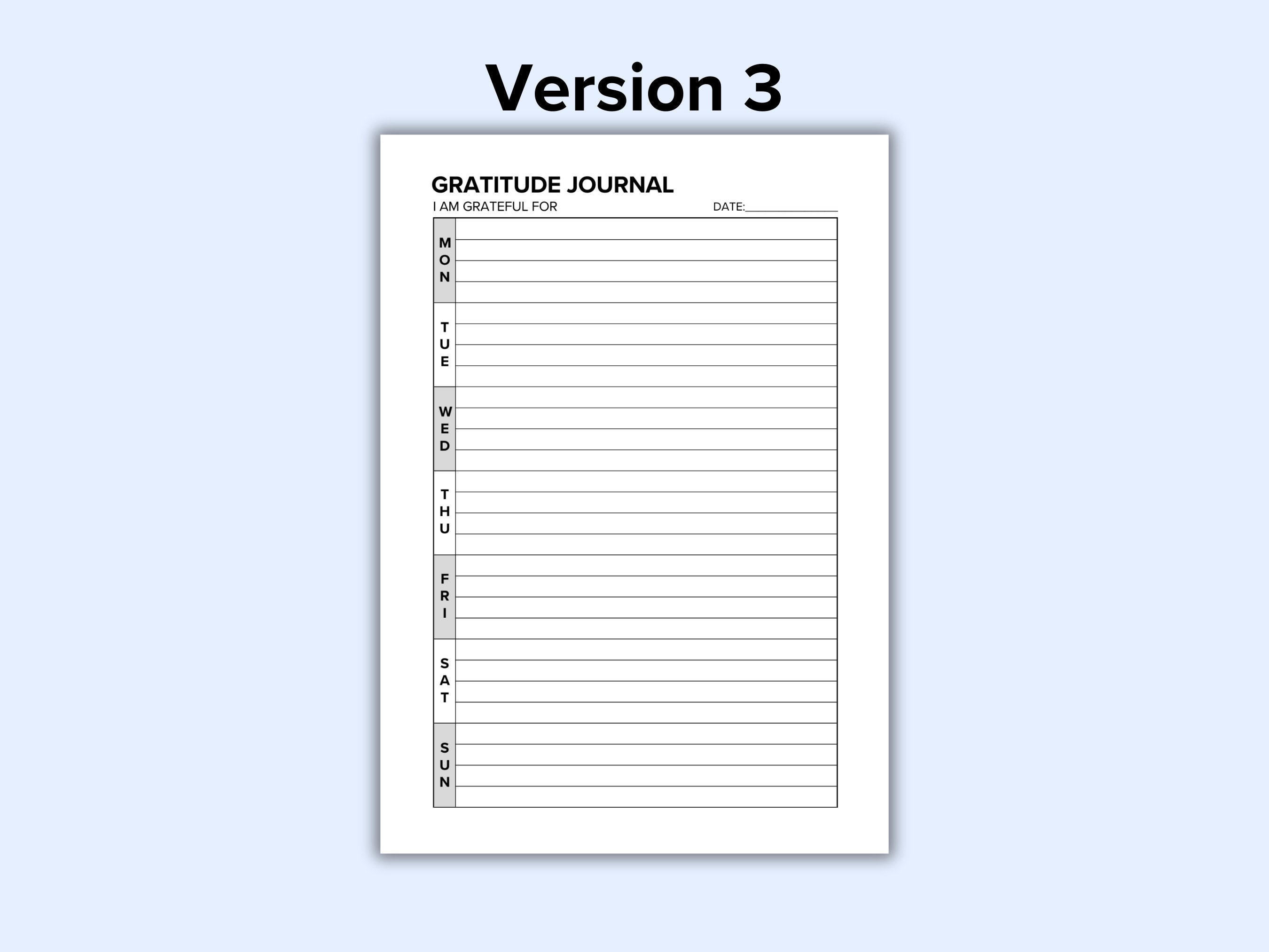 Daily Gratitude Journal Log Printable Worksheet | 30 Days of Gratitude ...
