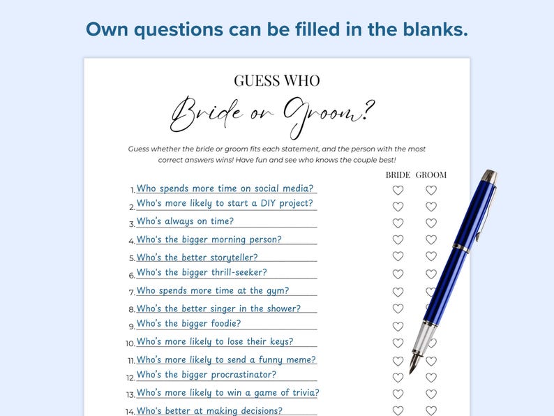 Guess Who Bride or Groom Printable Game | Bridal or Bachelorette Game ...