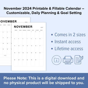 Editable November 2024 Calendar Minimalist Printable | US Letter, A4 ...
