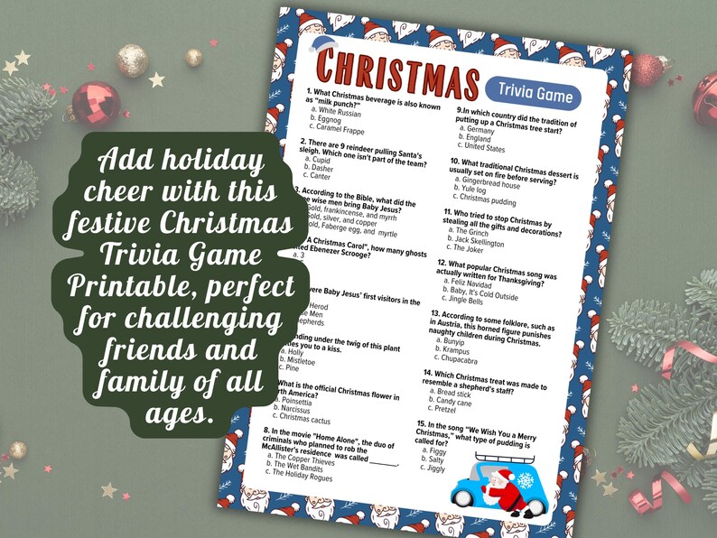 Christmas Trivia Game Printable With Questions and Answers | Holiday ...