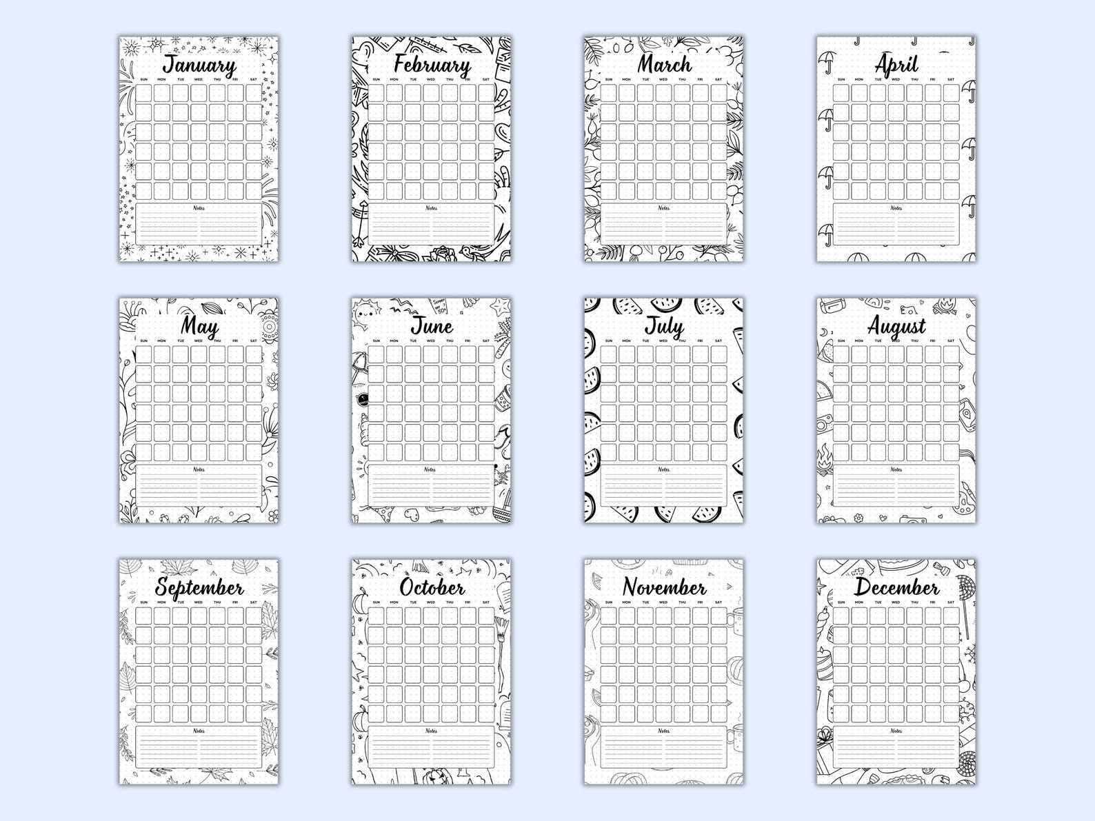 12 Month Journal Printable Calendar | A5, US Letter, A4 | Instant ...