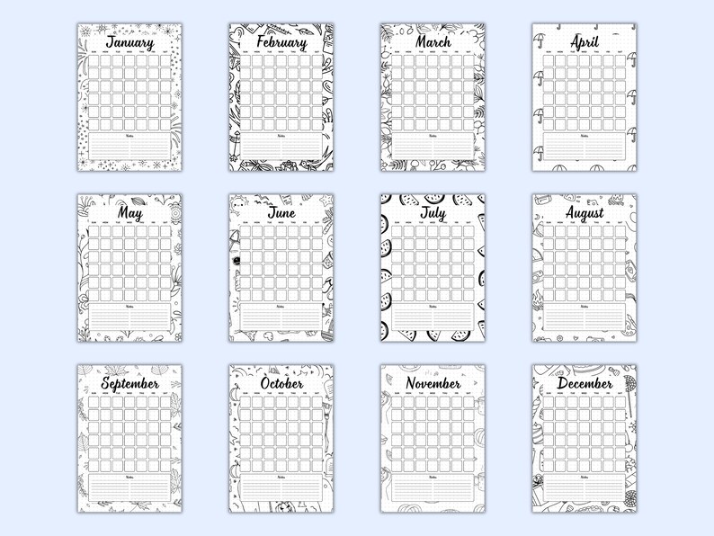 12 Month Journal Printable Calendar | A5, US Letter, A4 | Instant ...