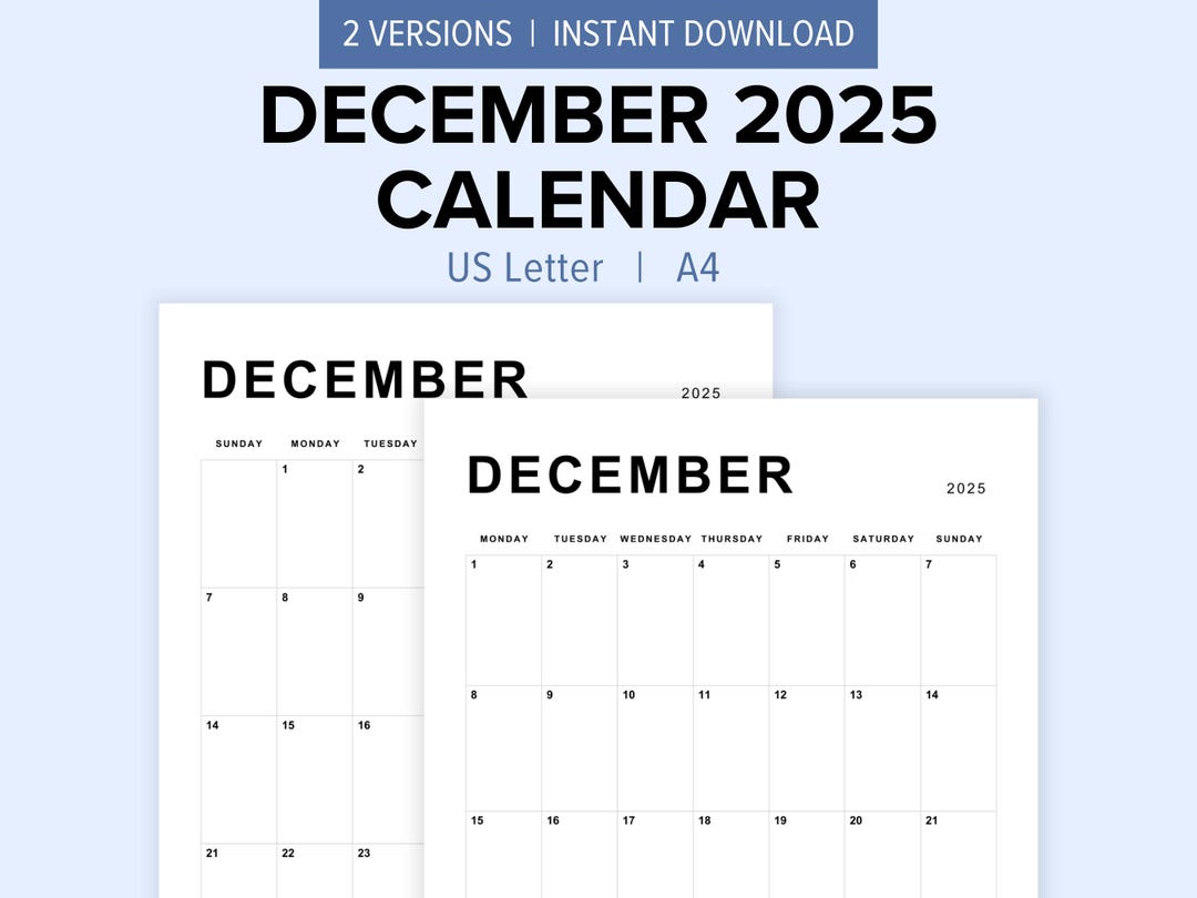 Editable December 2025 Calendar Minimalist Printable | US Letter, A4 ...