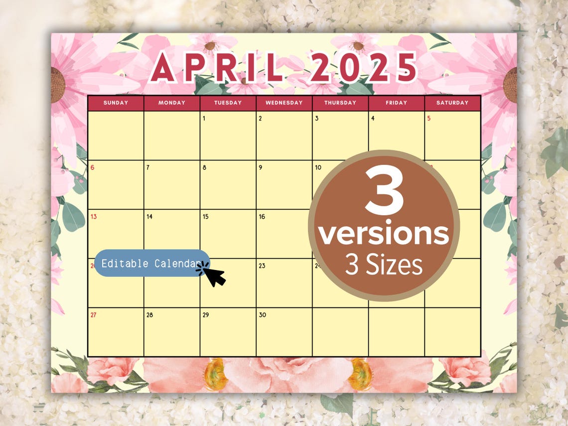 Editable April 2025 Calendar Printable | Spring Themes | Easter ...