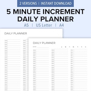 5 Minute Increment Daily Planner Printable | A5, US Letter, A4 ...