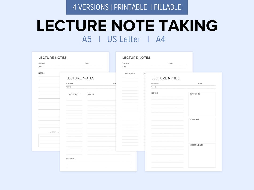 Minimalist Lecture Note Taking Template | Note Taking Pages | Review ...