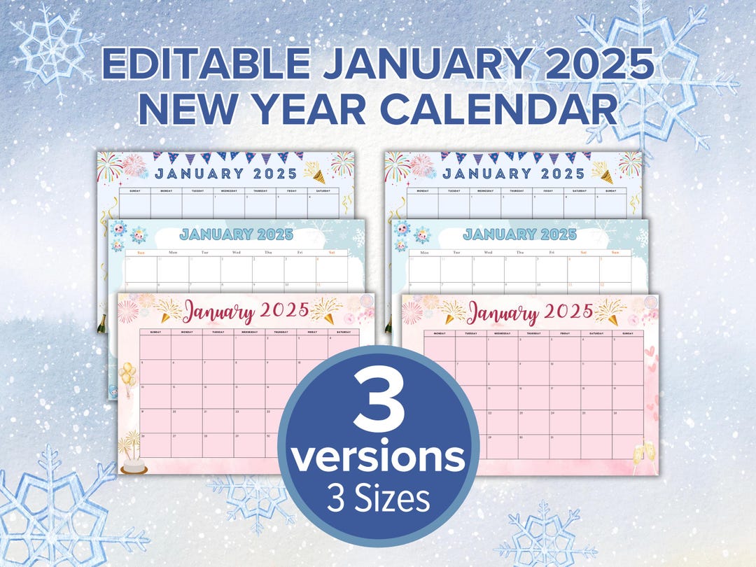 Editable January 2025 New Year Calendar Printable Winter Theme Calendar ...