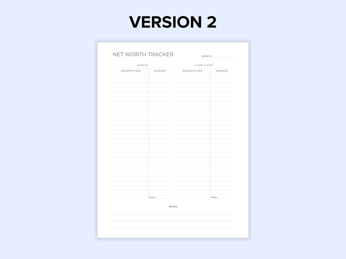 Net Worth Tracker Printable | Assets and Liabilities Balance Sheet - Etsy
