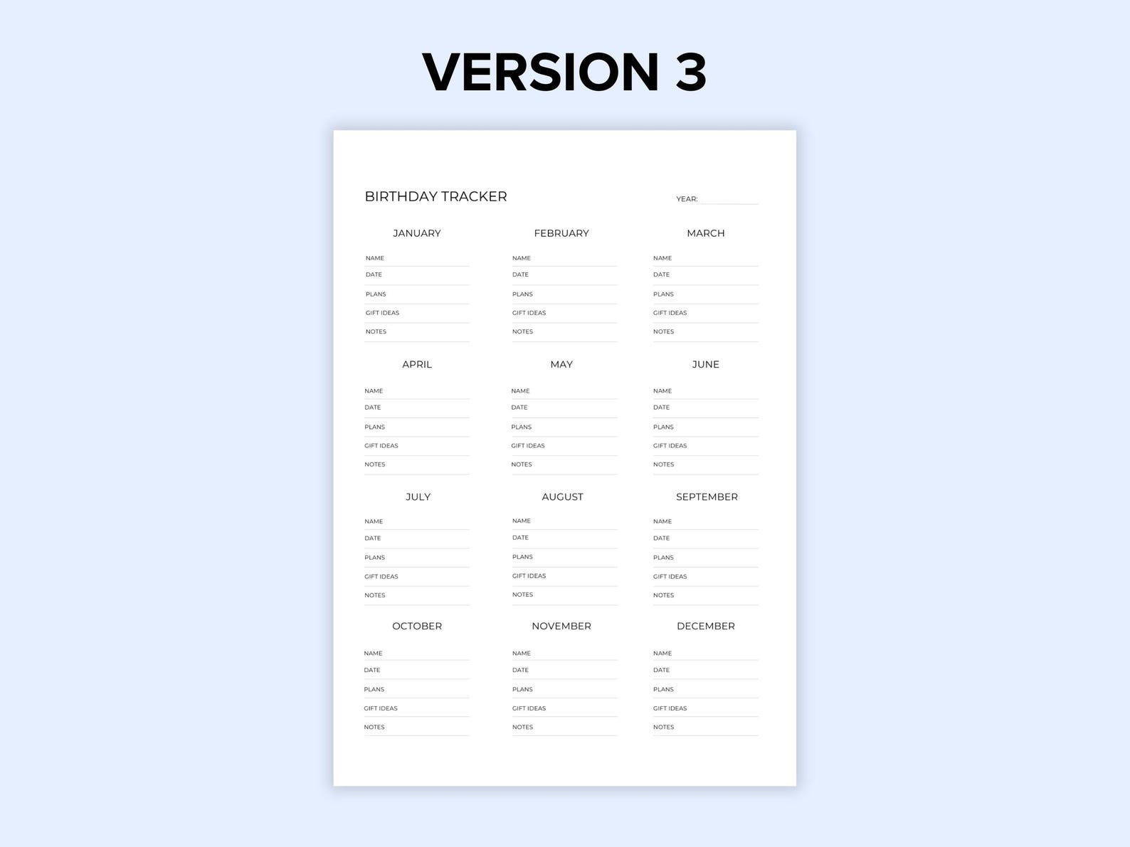 Birthday Tracker Printable Worksheet | A5, US Letter, A4 | Fillable ...
