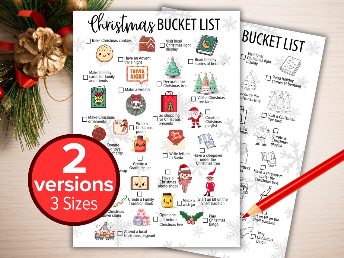Christmas Bucket List Printable | Holiday Bucket List | A4, A5, US ...