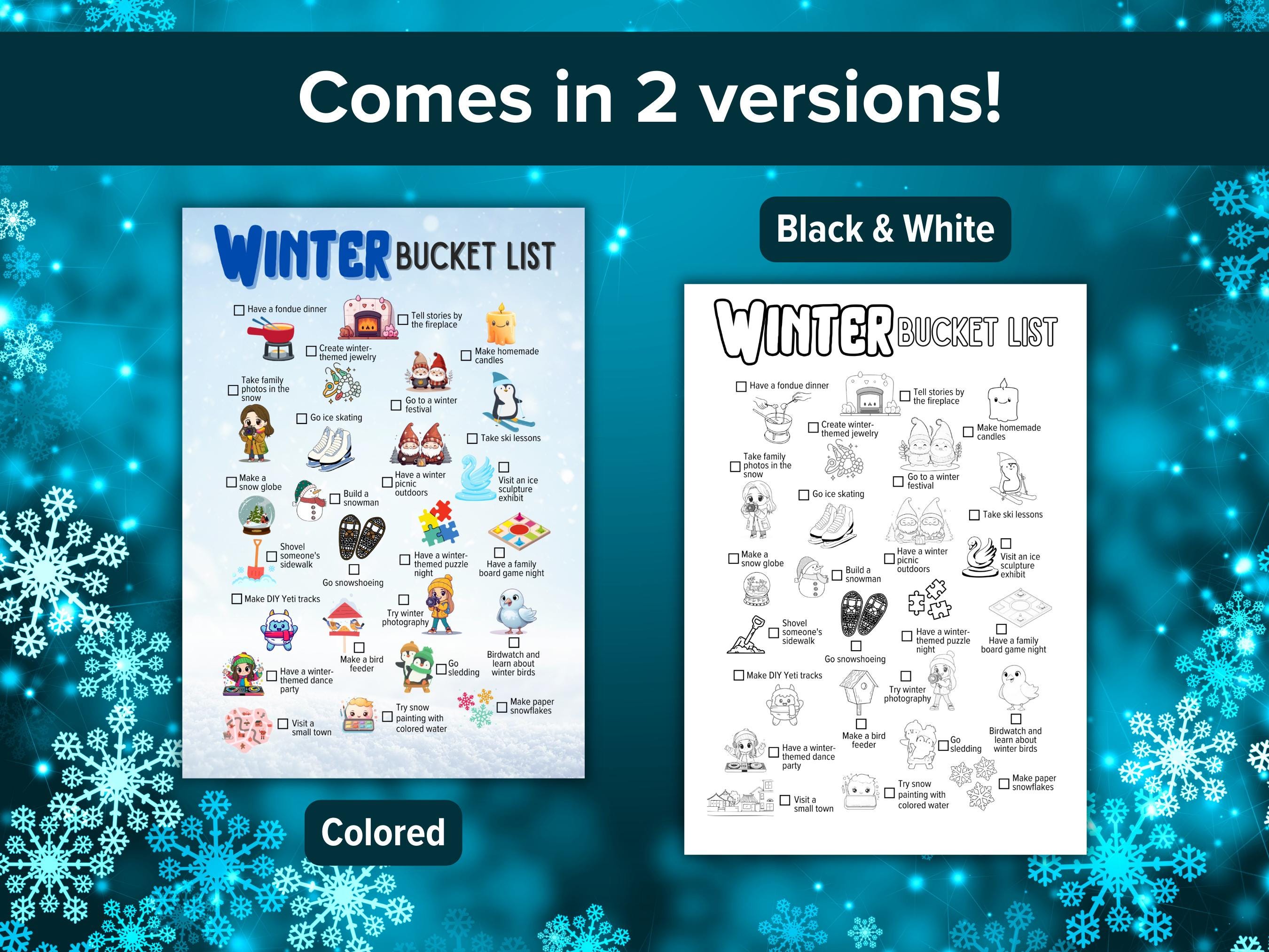 Winter Bucket List Printable | Holiday Bucket List | Winter Scavenger ...