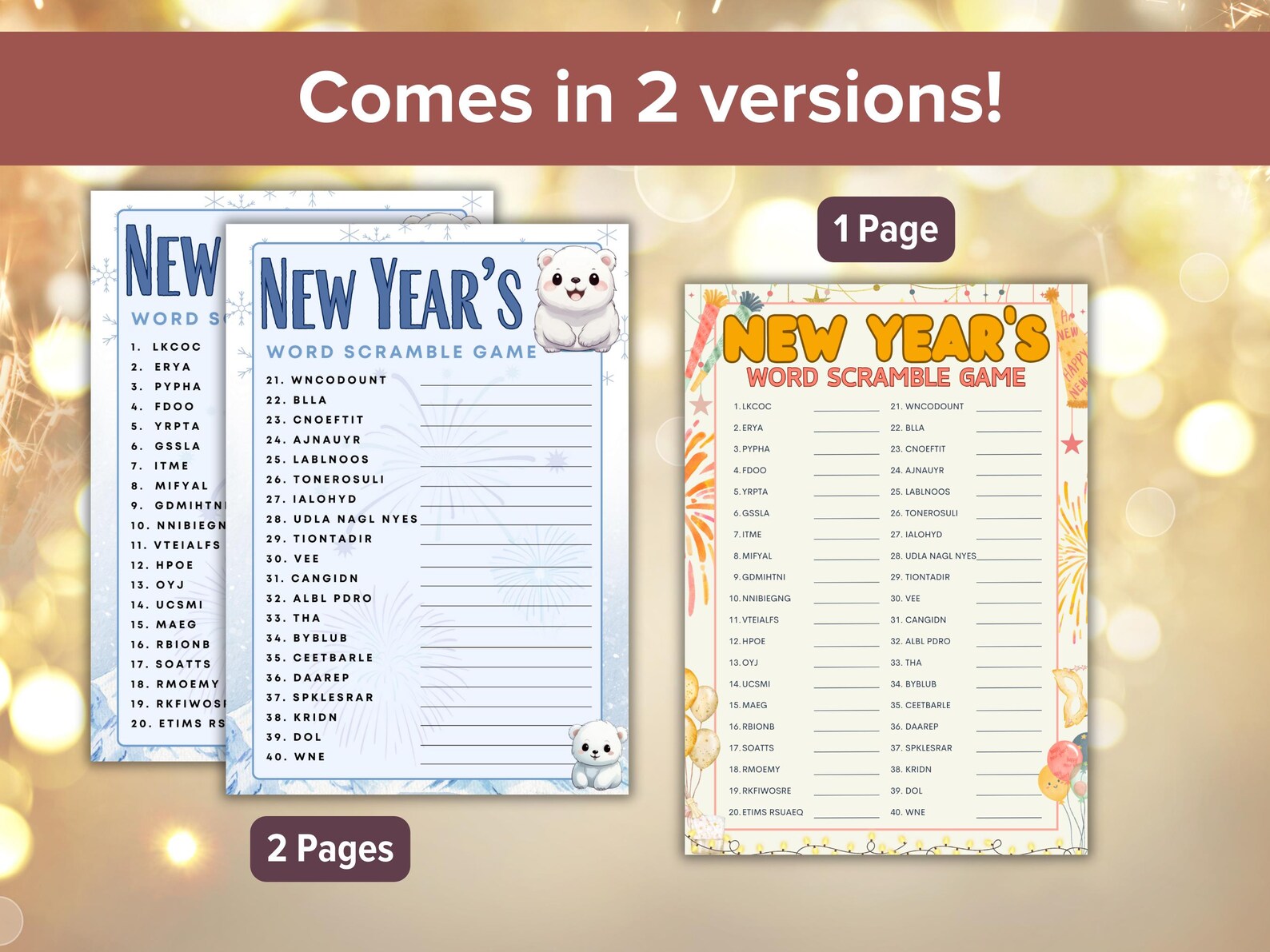 New Years Word Scramble Game Printable | New Year's Eve Kids Activity ...
