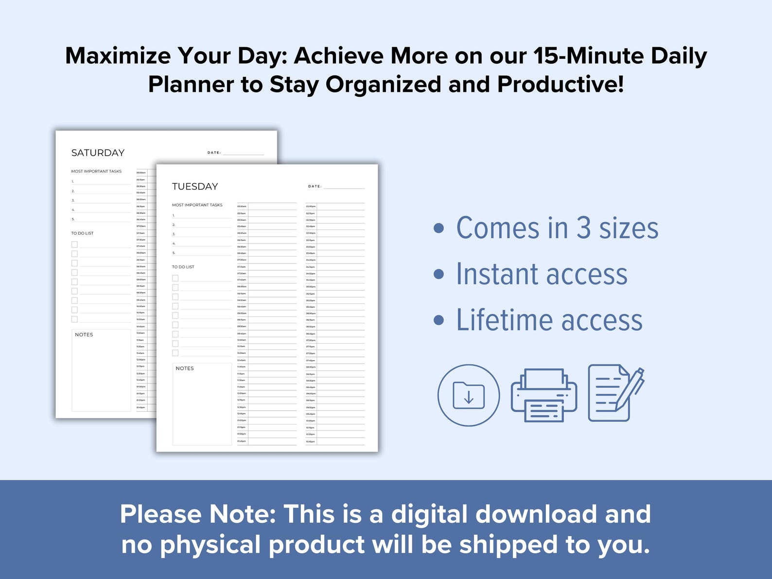 15 Minute Increment Daily Planner Printable | Time Blocking Daily ...