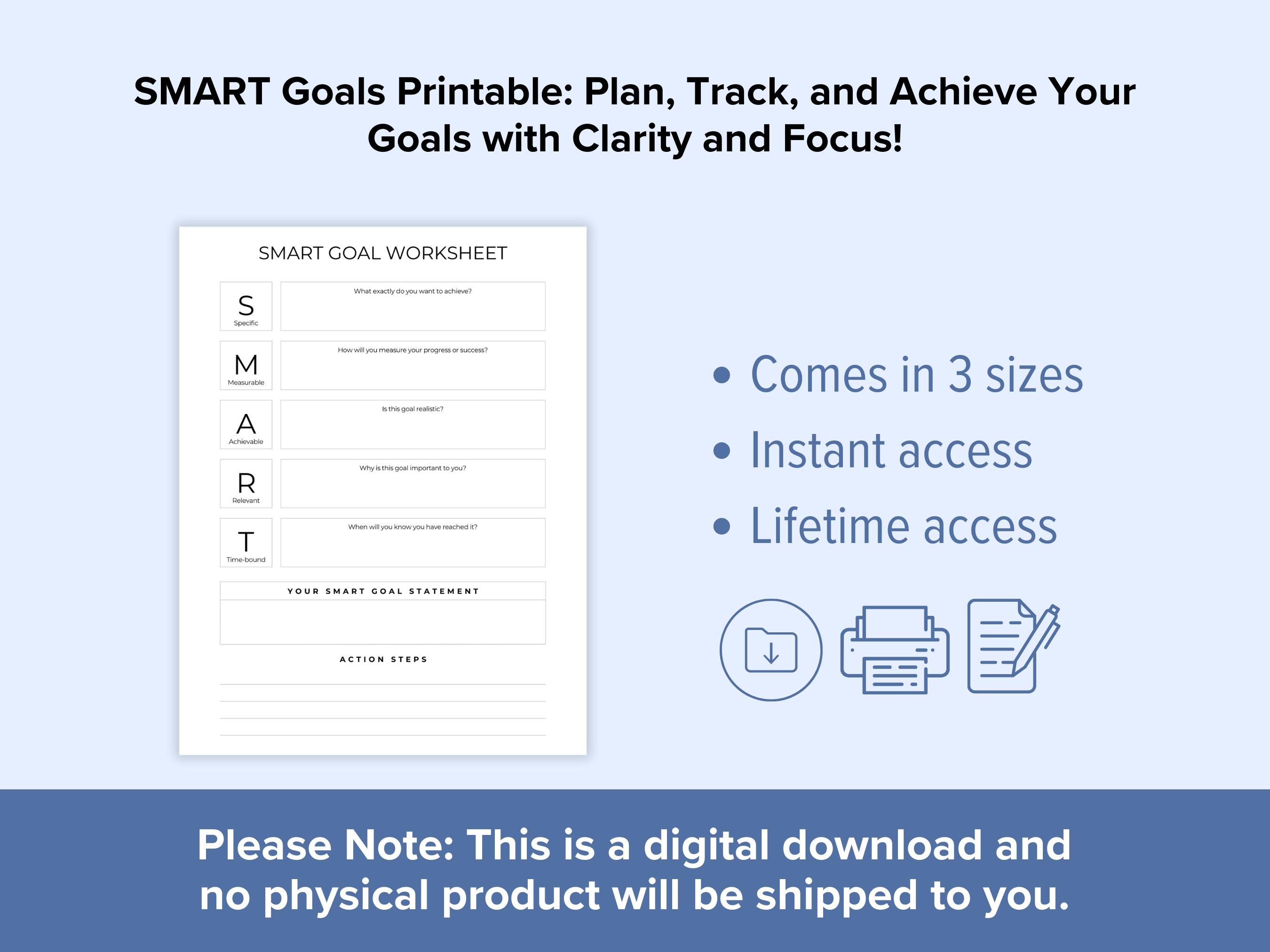 SMART Goals Printable and Editable Worksheet Template | 2025 Yearly ...
