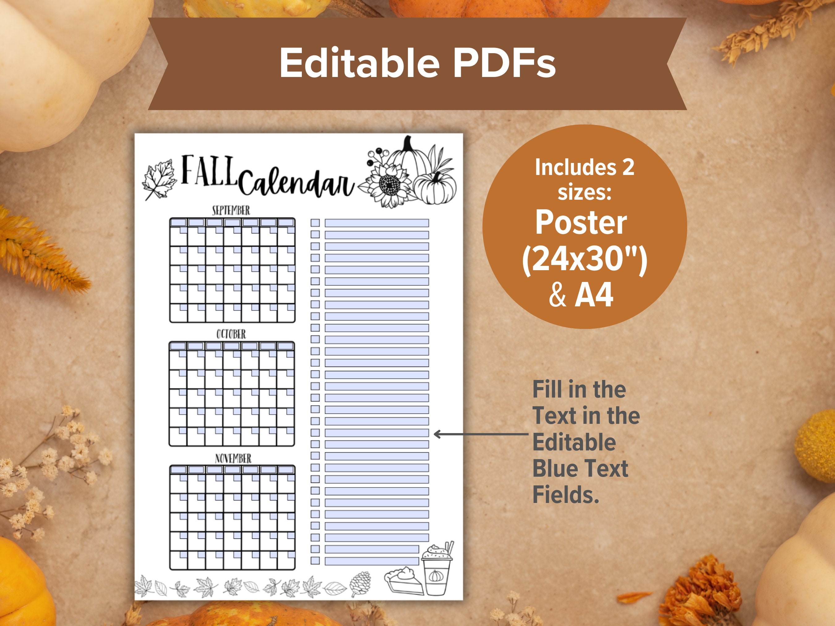 2024 Printable Fall Calendar | Editable Autumn Calendar | Fall-themed ...
