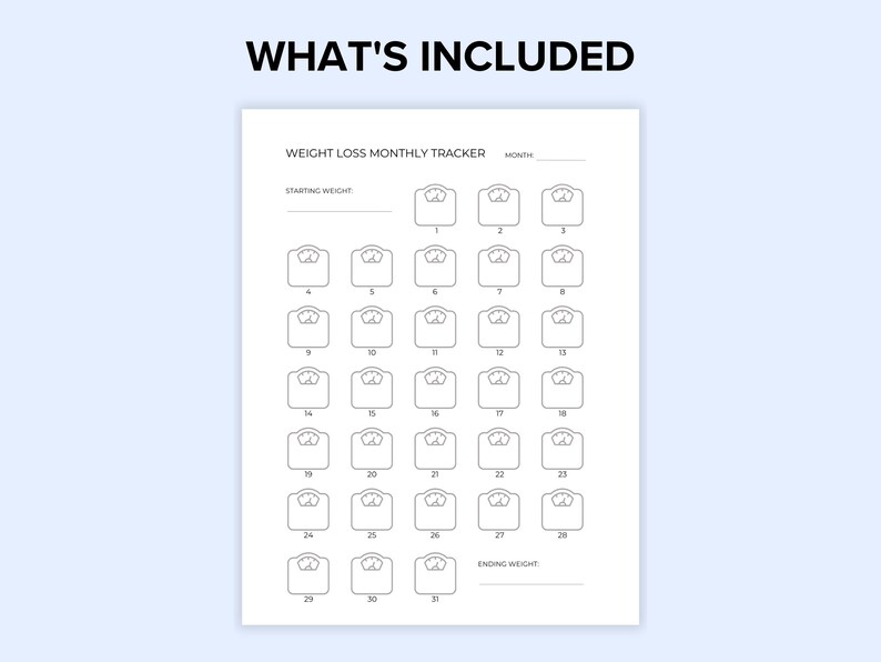 Weight Tracker Monthly Printable | Weight Loss Log Template | Fitness ...