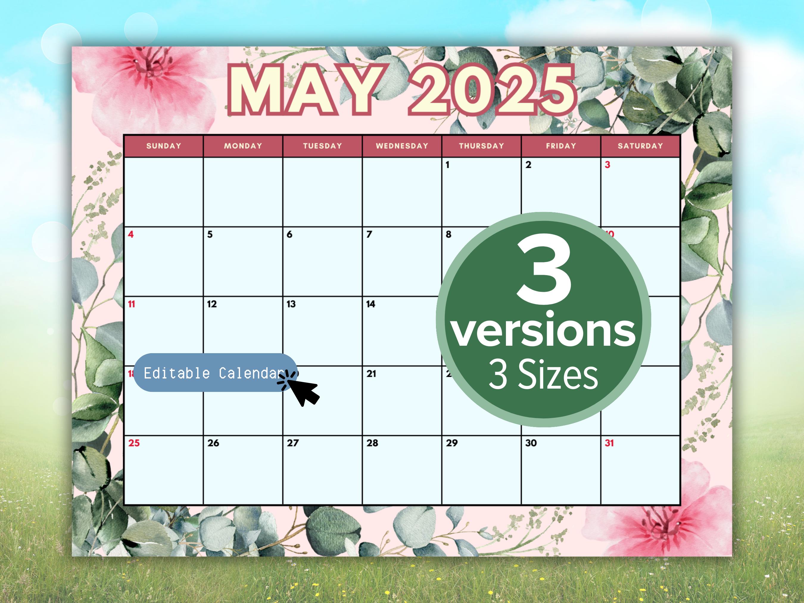 Editable May 2025 Calendar Printable and Spring Themes | Mother's Day ...