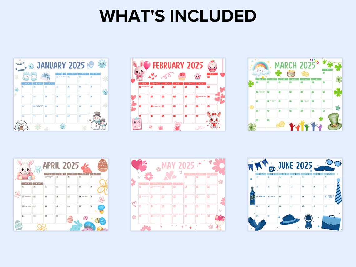 Printable 2025 Yearly Calendar Bundle for Children | Homeschool Monthly ...