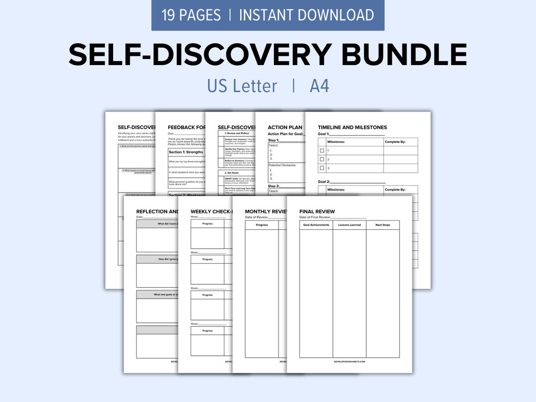 19 Self-reflection Journal Printable Worksheets Bundle | Self Discover ...
