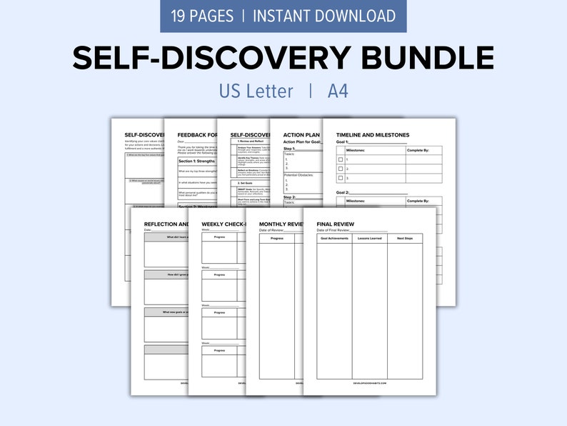 19 Self-reflection Journal Printable Worksheets Bundle | Self Discover Questions | Affirmations ...