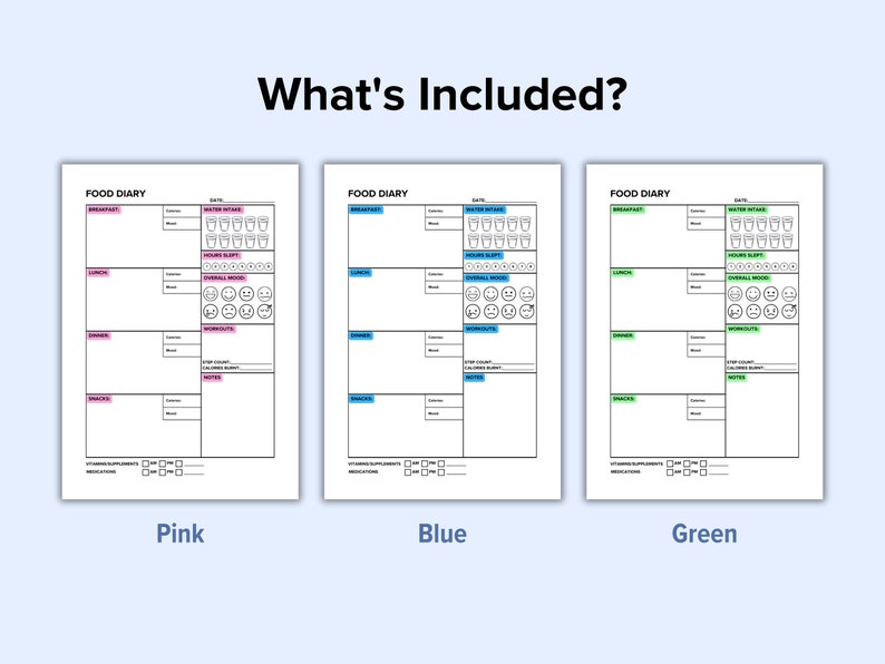 Daily Food Diary & Log Printable | Meal Tracker | Daily Calorie ...
