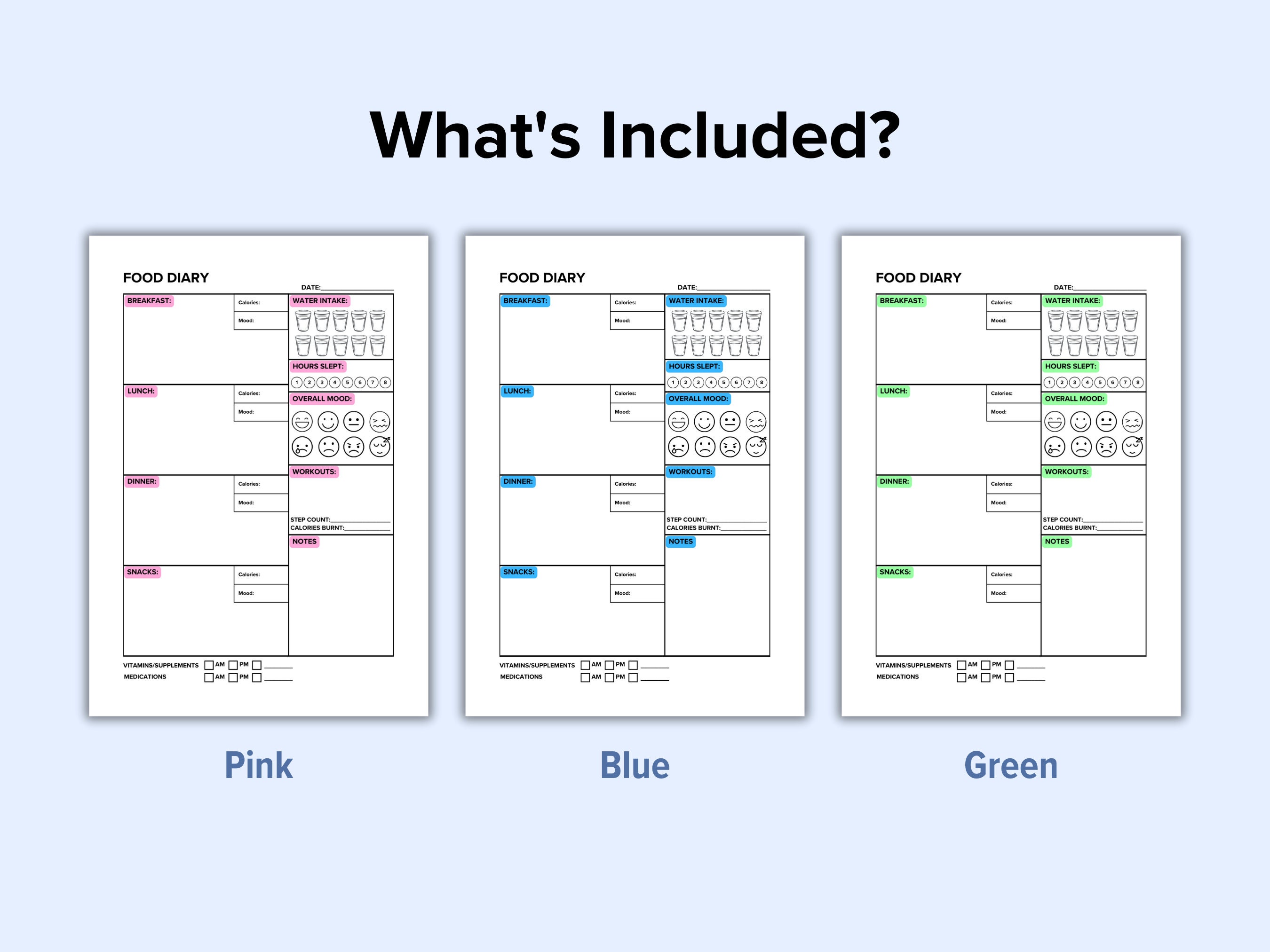 Daily Food Diary & Log Printable | Meal Tracker | Daily Calorie ...