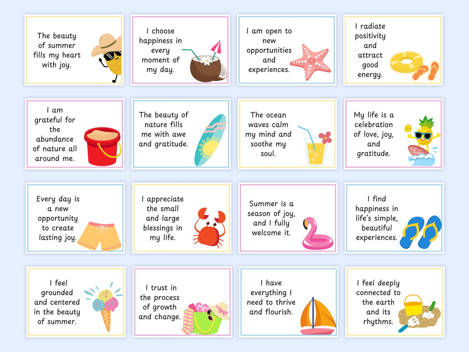 72 Summer Affirmation Cards for Gratitude | Printable Spring-themed ...